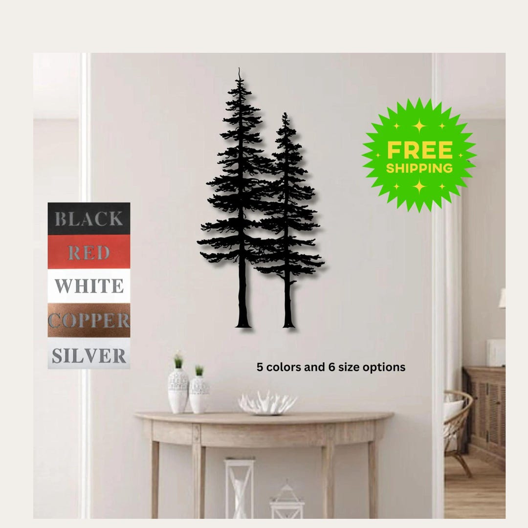 Tall Metal Evergreen Trees, Metal Tree Wall Art, Tall Narrow Spruce ...