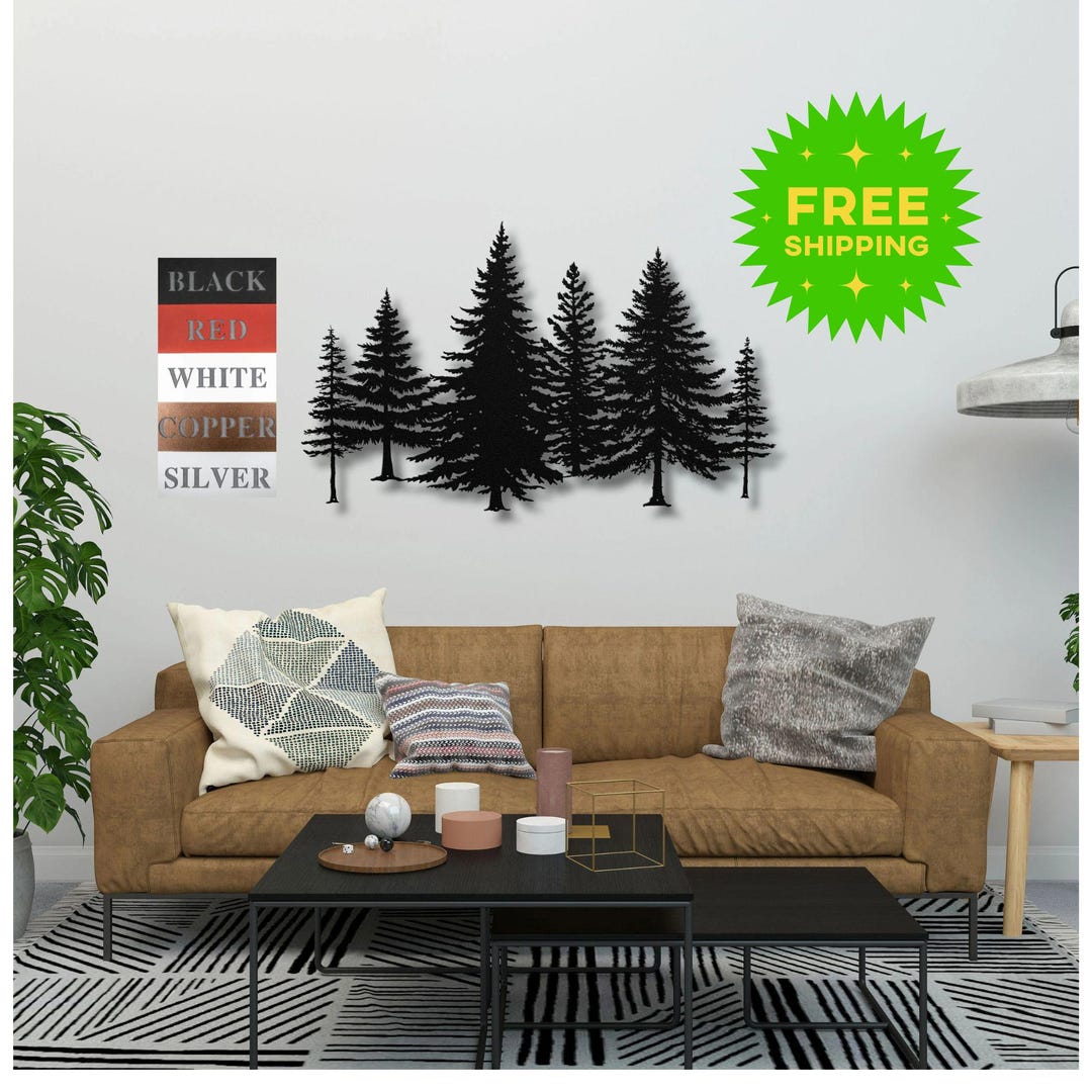Metal Tree Wall Art, Pine Forest Wall Decor, Metal Art Wall Decor, Metal Forest Art, Landscape ...