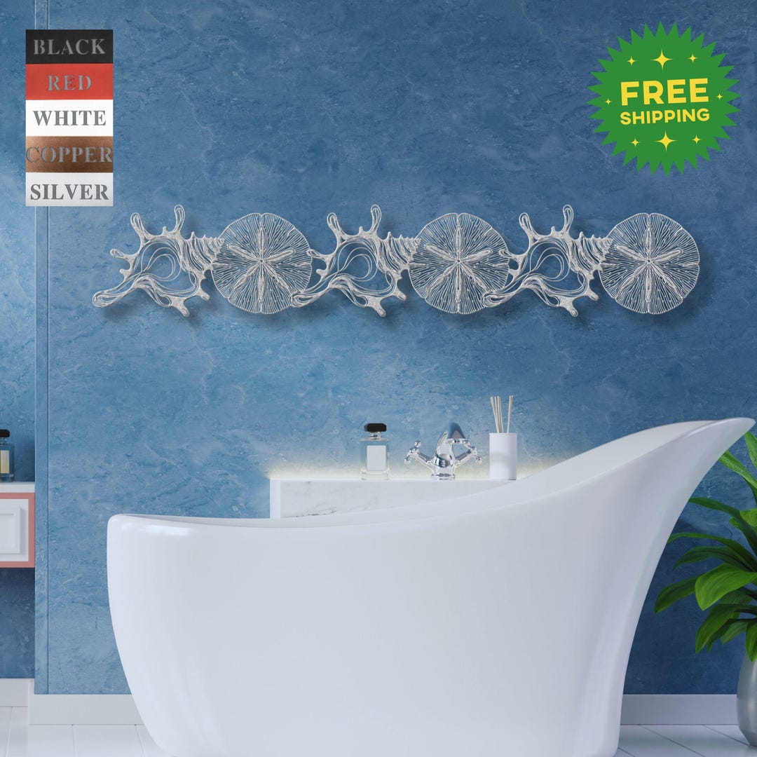 Metal Beach Wall Art Coastal Decor Conch Sand Dollar Border Nautical ...