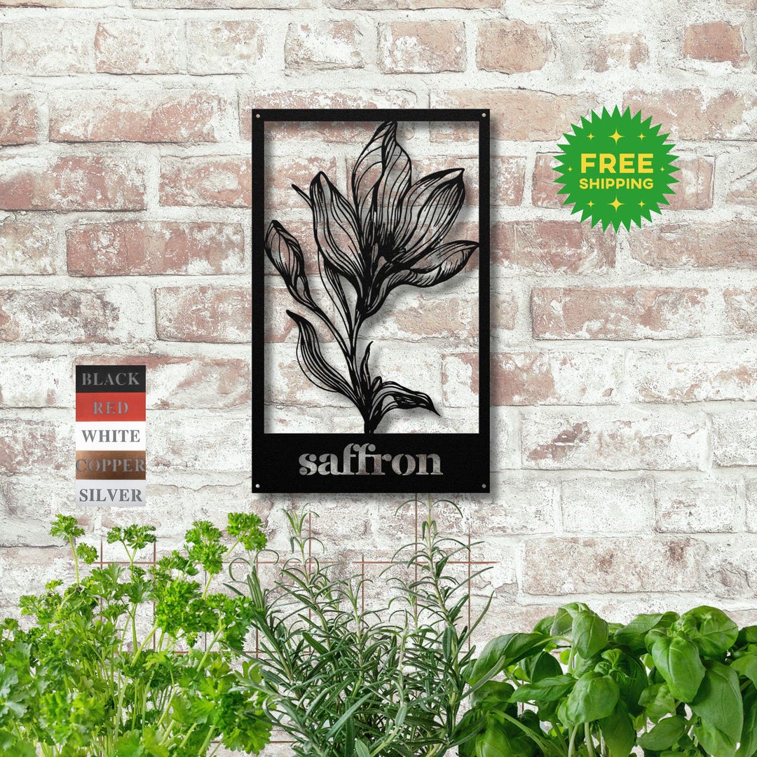 Metal Saffron Flower Art | Exotic Spice Wall Sign | Kitchen Herb Decor ...
