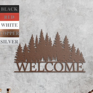 Metal Evergreen Tree Welcome Sign, Rustic Outdoor Welcome Sign, Pine ...