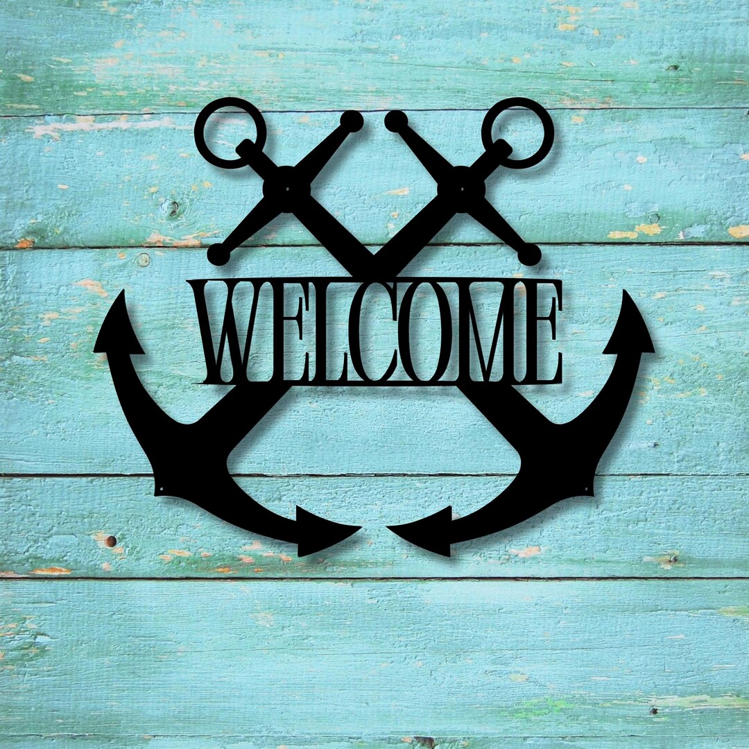 Nautical Crossed Anchor Welcome Sign - Maritime Home Decor - Coastal ...
