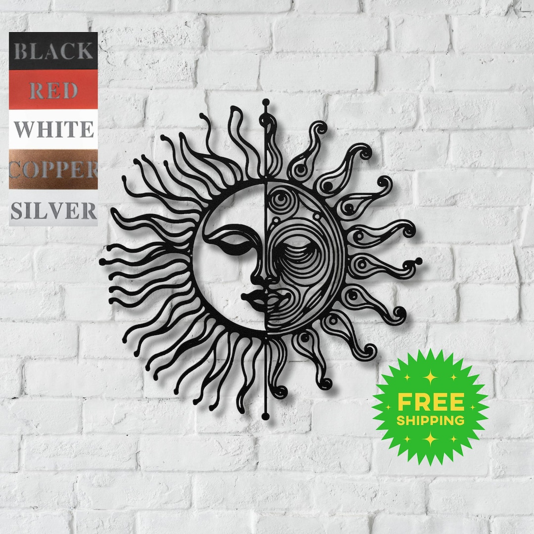 Metal Sun Face Wall Art | Celestial Sun Moon Decor | Outdoor Boho Sun ...