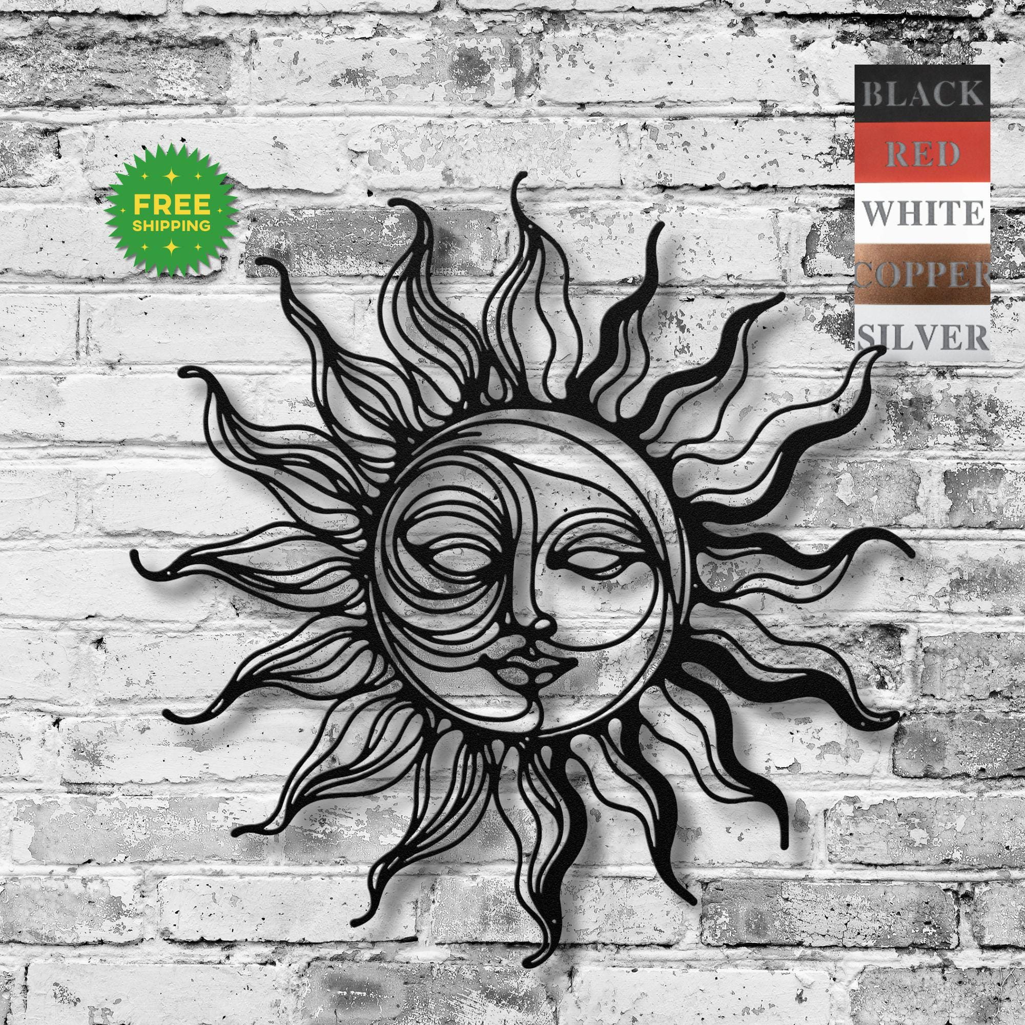 Metal Sun Face Wall Art | Outdoor Sun Moon Celestial Decor | Boho Sun ...