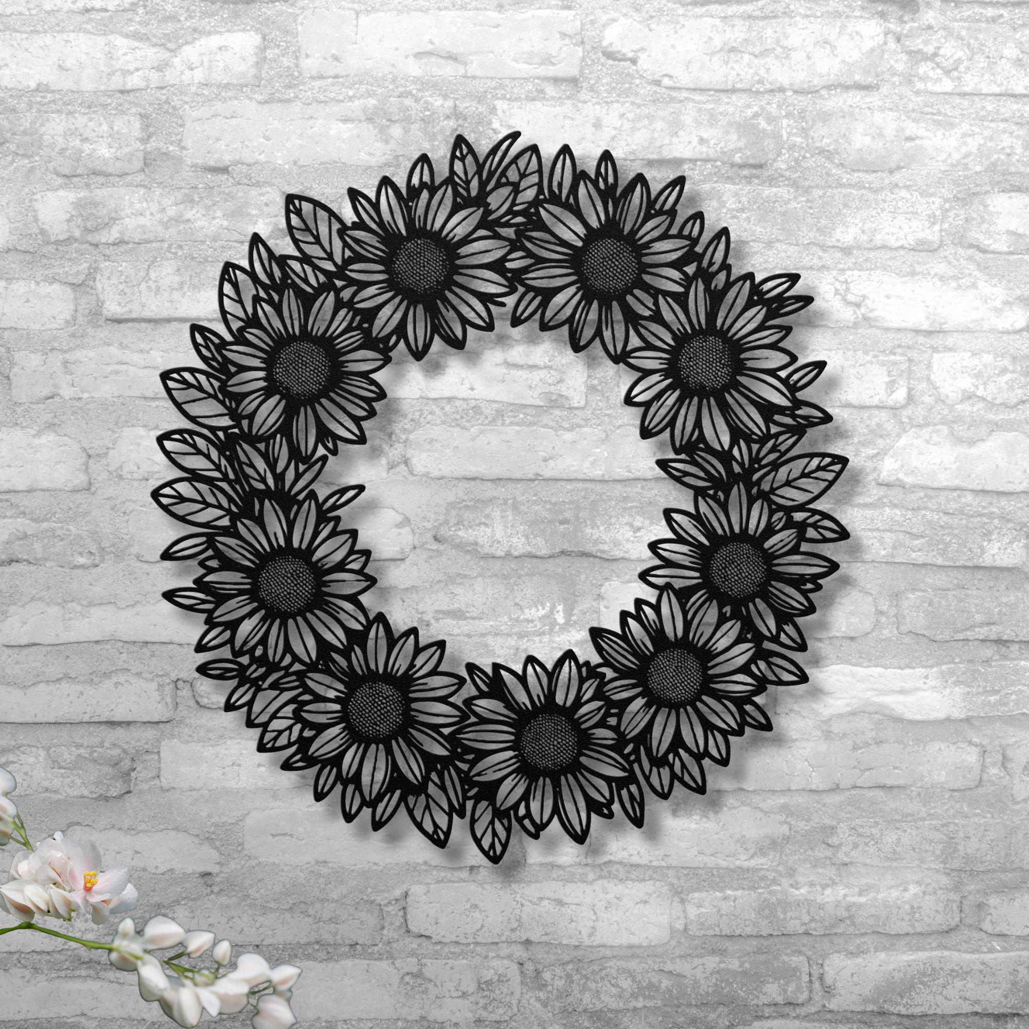 Sunflower Wreath | Metal Flower Circle | Botanical Garden Decor | Round ...