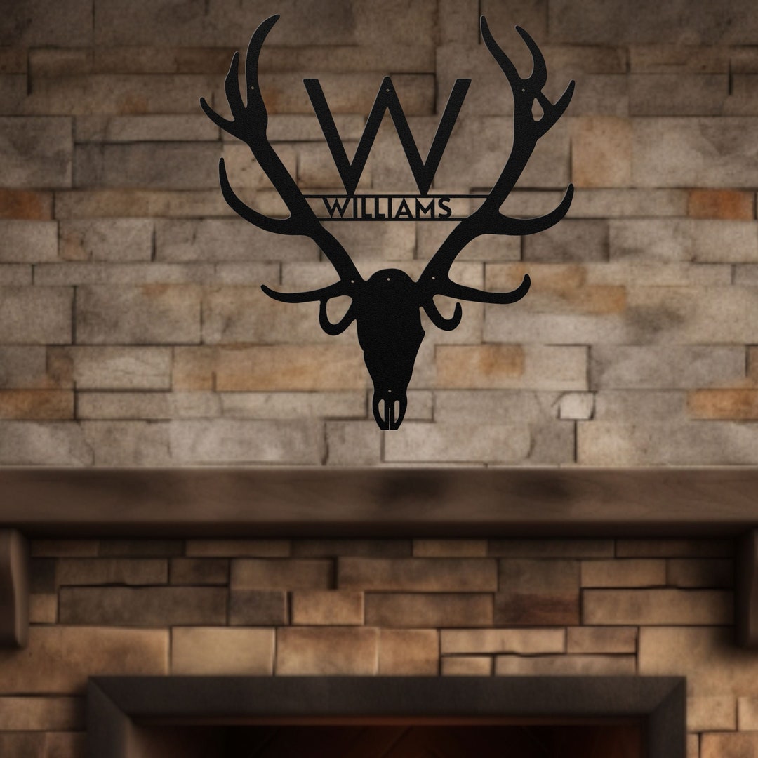 Personalized Metal Deer Antler Sign Large Initial Last Name - Etsy
