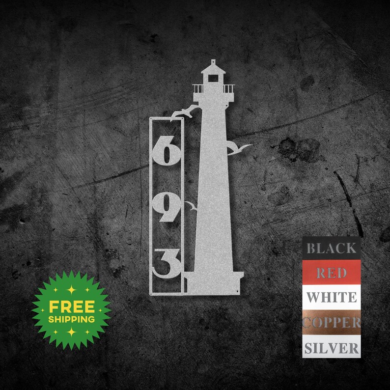 Vertical House Number Sign | Lighthouse Seagull Metal Address | Coastal ...