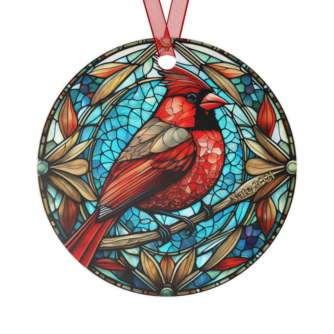Cardinal Ornament, Stained Glass Style Red Cardinal Keepsake, Memorial ...
