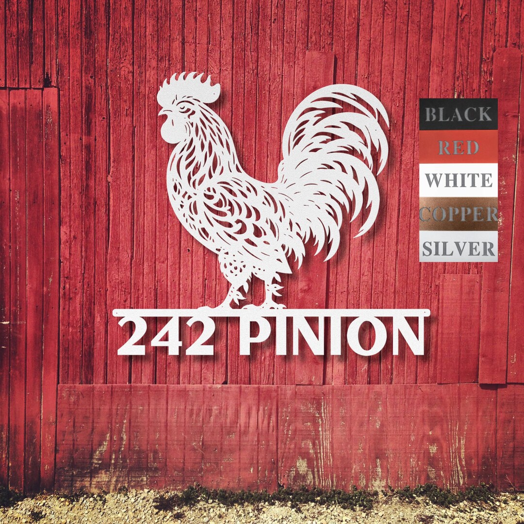 Metal Custom Rooster Address Sign | Chicken Farm Address Sign ...