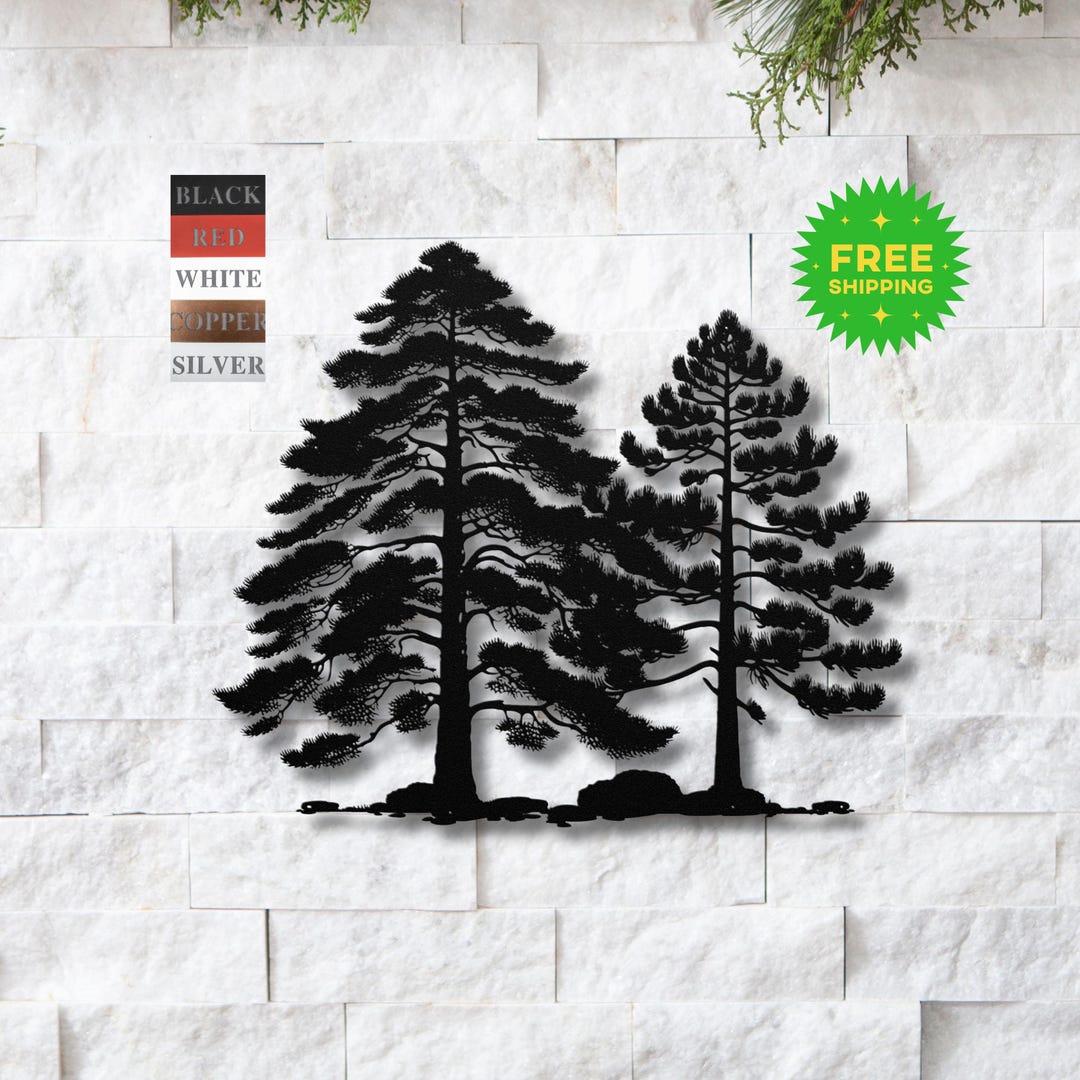 Metal Pine Tree Wall Art Forest Silhouette Outdoor Garden Decor Modern ...