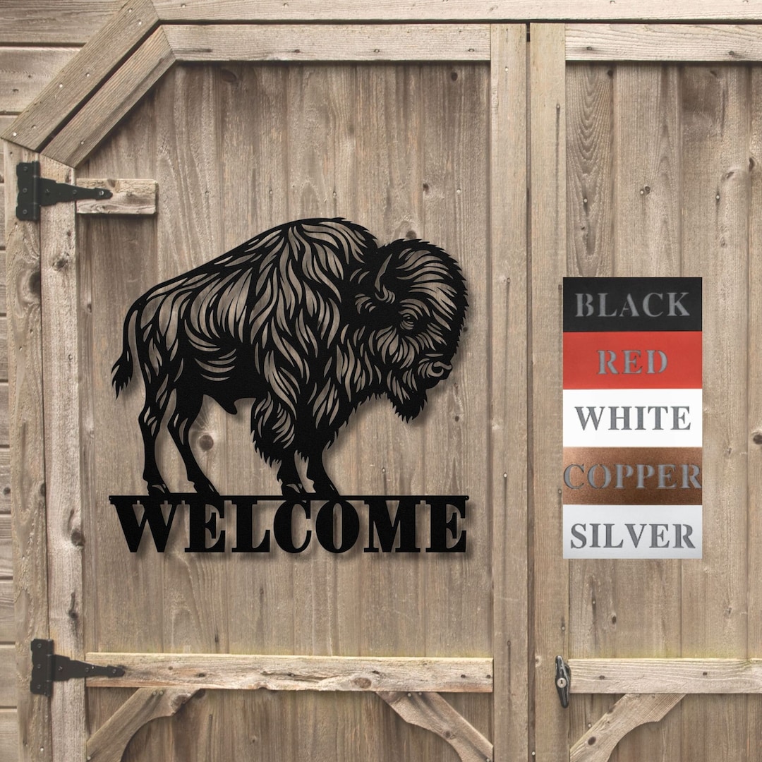 Metal Buffalo Welcome Sign | Bison Wall Art | Rustic Outdoor Decor ...