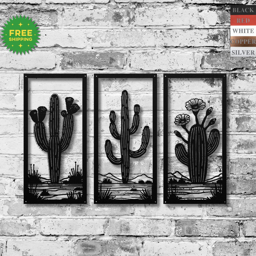 Large Wall Art Cactus Triptych | 3 Panel Wall Arts | Barrel Cactus ...