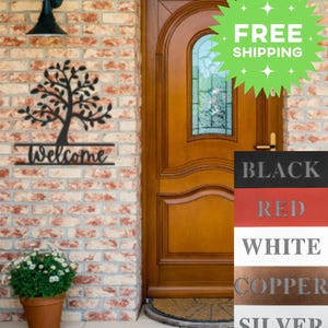 Metal Tree Welcome Sign | Garden Outdoor Door Decor | Rustic Home Entry ...
