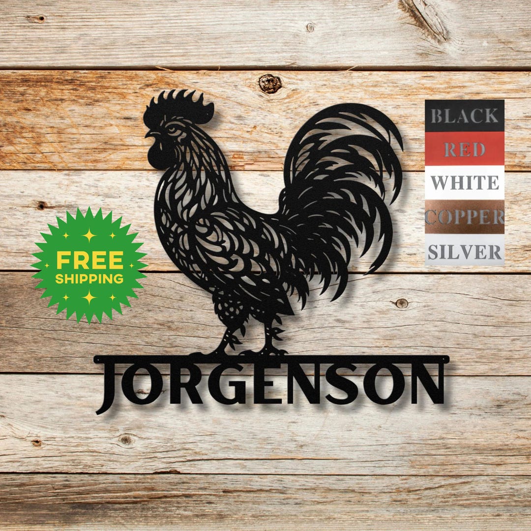 Metal Rooster Sign | Farmhouse Chicken Decor | Rustic Kitchen Wall Art ...