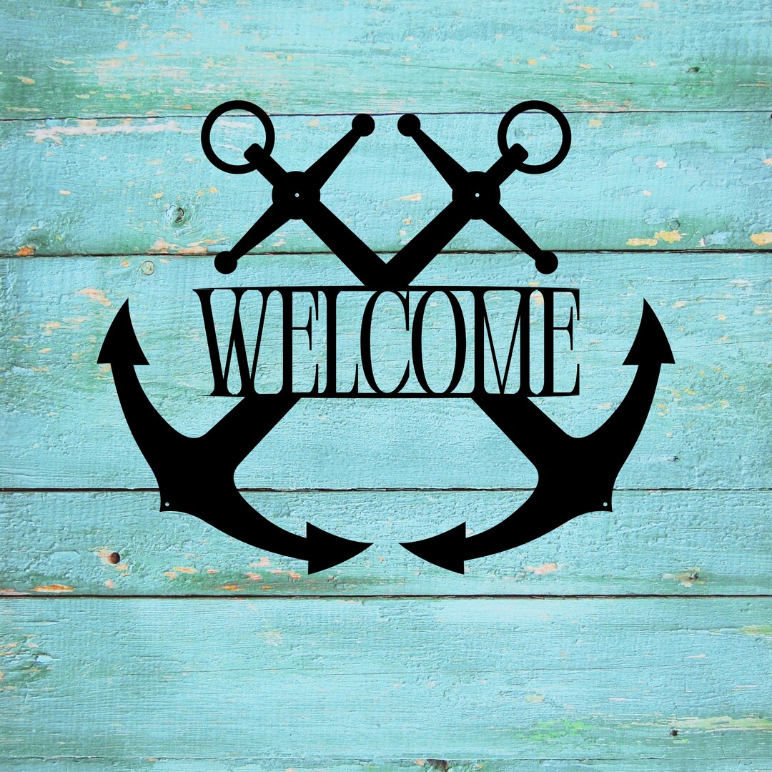 Nautical Crossed Anchor Welcome Sign Maritime Home Decor - Etsy