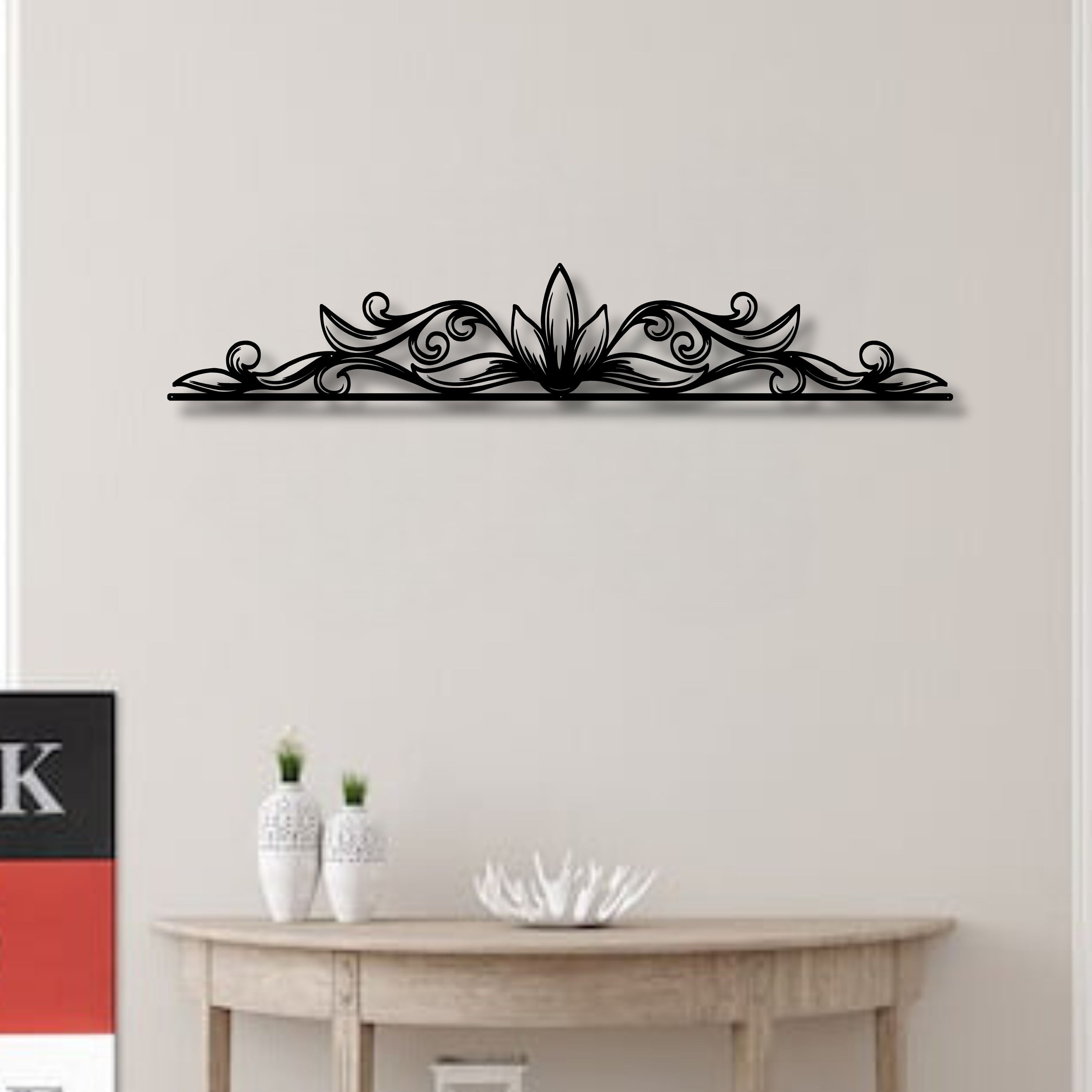 Wide Metal Scroll Wall Art, Victorian Metal Accent Decor, Short Metal ...