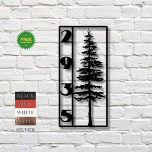 Vertical House Number Sign | Pine Tree Metal Address Plaque | Forest ...