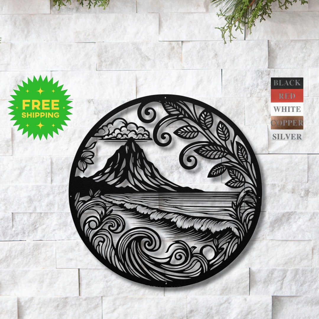 Metal Coastal Wall Art | Ocean Wave Mountain Scene | Beach House ...