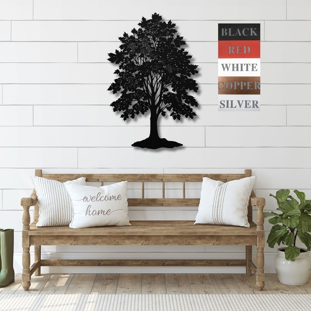 Metal Maple Tree Wall Art Decor, Rustic Steel Wall Sculpture, Metal ...