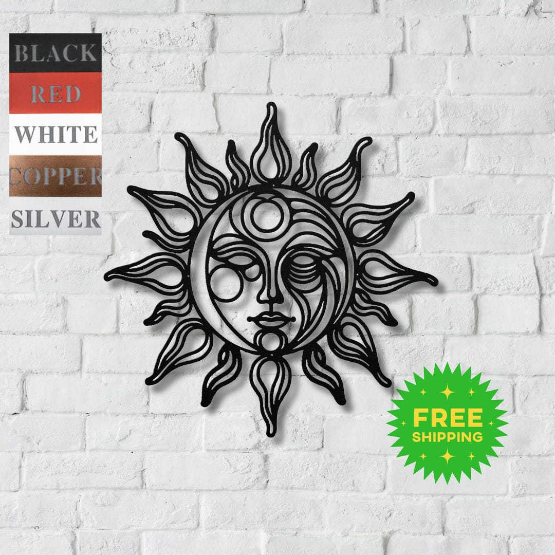 Metal Sun Wall Art Sun Moon Face Decor Outdoor Indoor Celestial Wall ...