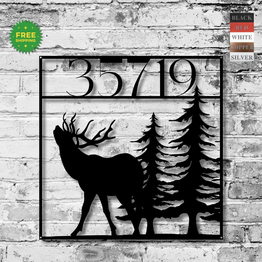 Metal Elk Address Sign | Custom House Number Wildlife Decor | Rustic ...