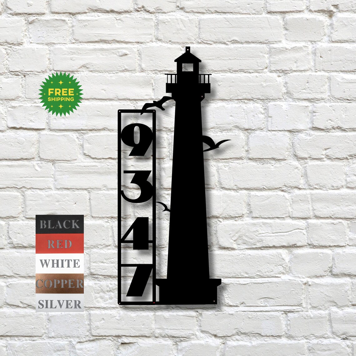Vertical House Number Sign | Lighthouse Seagull Metal Address | Coastal ...