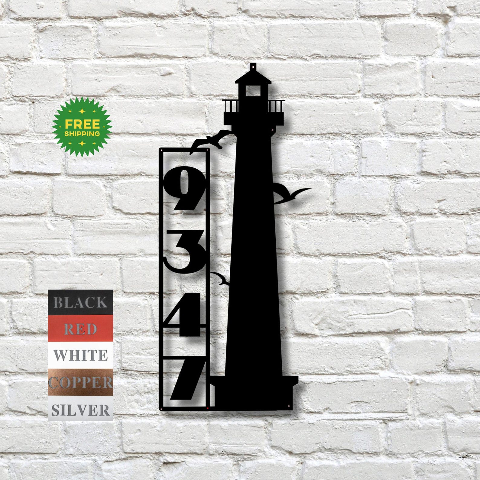 Vertical House Number Sign | Lighthouse Seagull Metal Address | Coastal ...