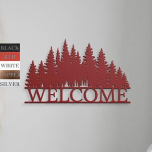 Metal Evergreen Tree Welcome Sign, Rustic Outdoor Welcome Sign, Pine ...