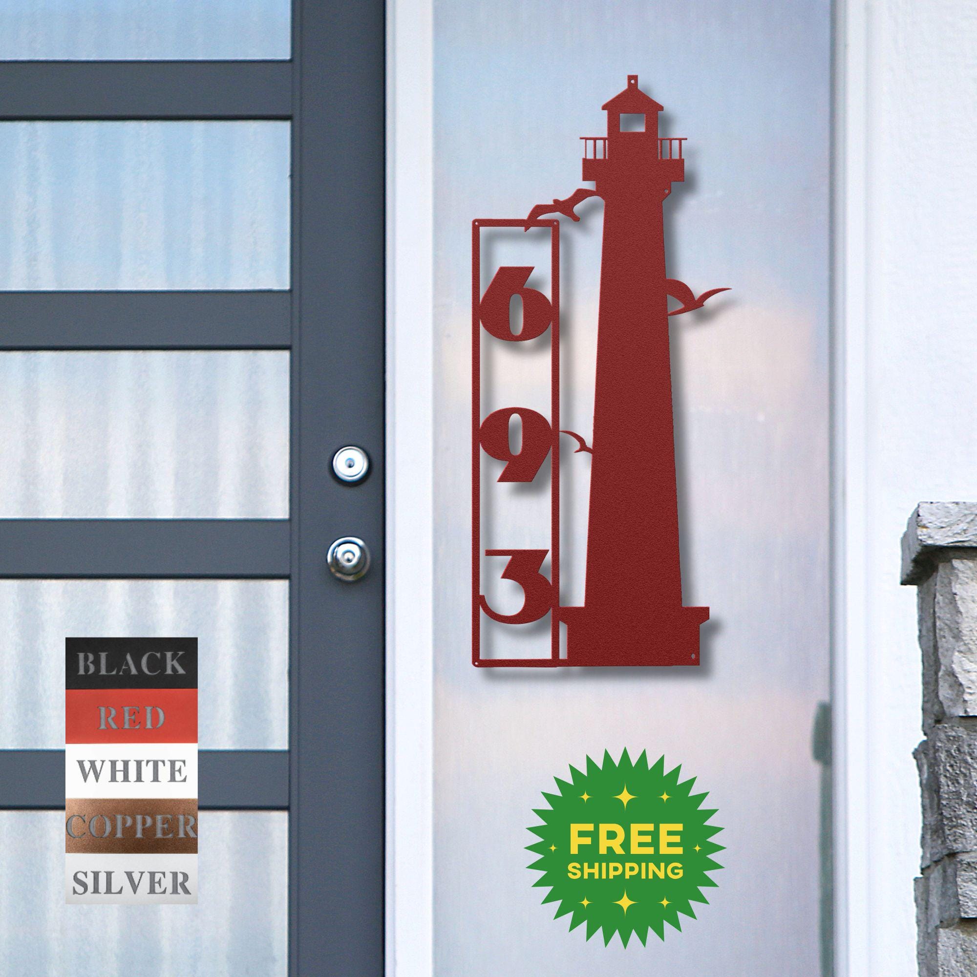 Vertical House Number Sign | Lighthouse Seagull Metal Address | Coastal ...