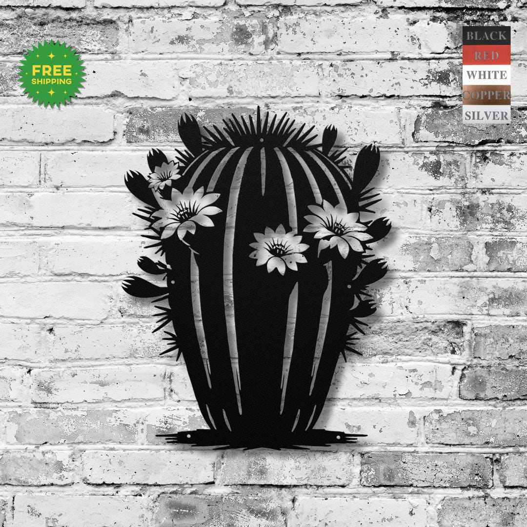 Metal Barrel Cactus Wall Art | Desert Flower Southwest Decor | Indoor ...