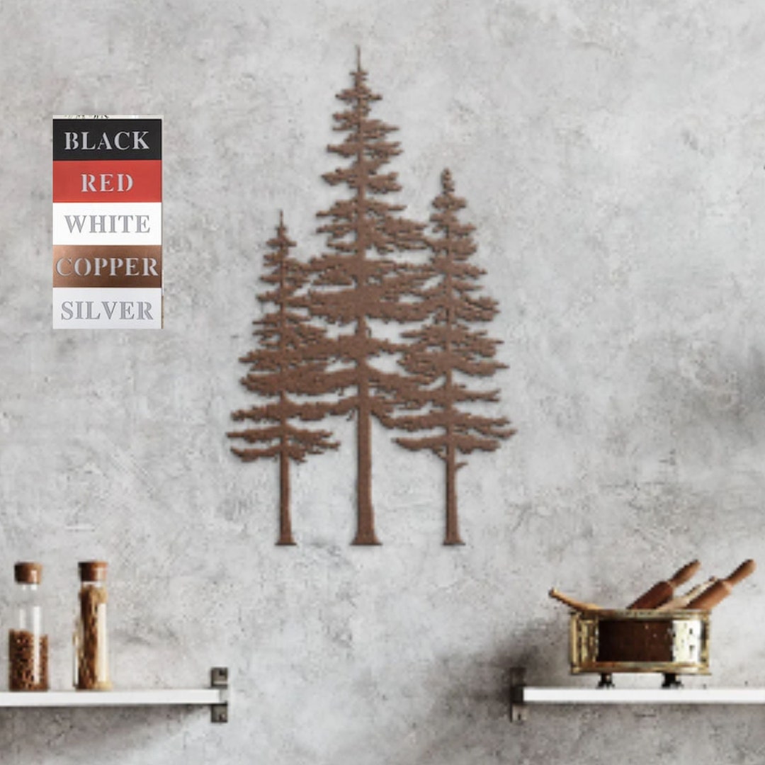 Tall Metal Evergreen Wall Decor, Trees Metalwork Wall Art, Pine Tree ...
