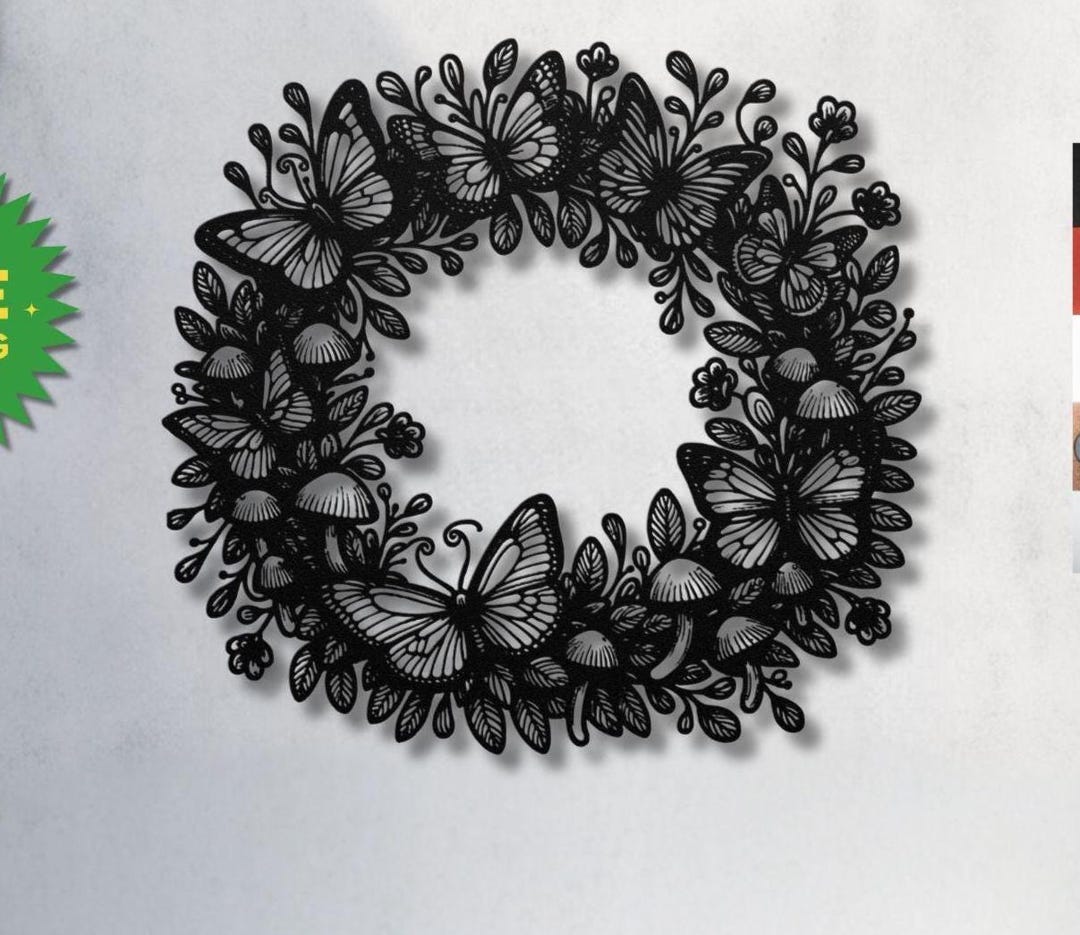 Butterfly Wreath Metal Wall Art | Spring Garden Decor | Botanical ...