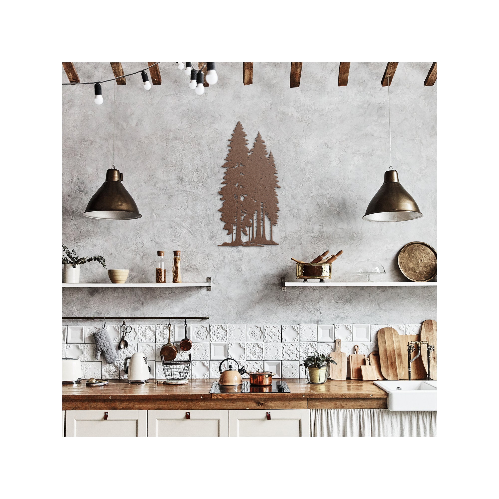 Tall Metal Tree Silhouette Wall Art, Evergreen Metal Wall Decor, Tall ...