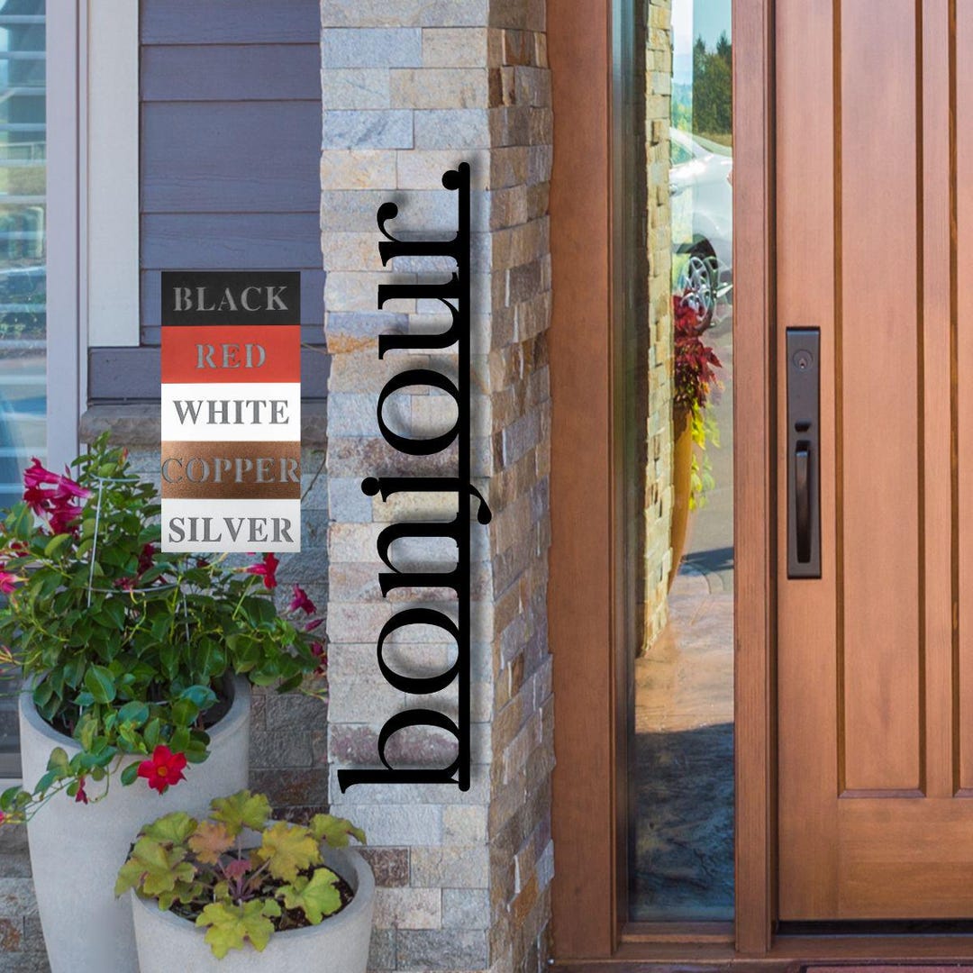 French Bonjour Sign | Vertical Metal Welcome Wall Art | Front Door ...