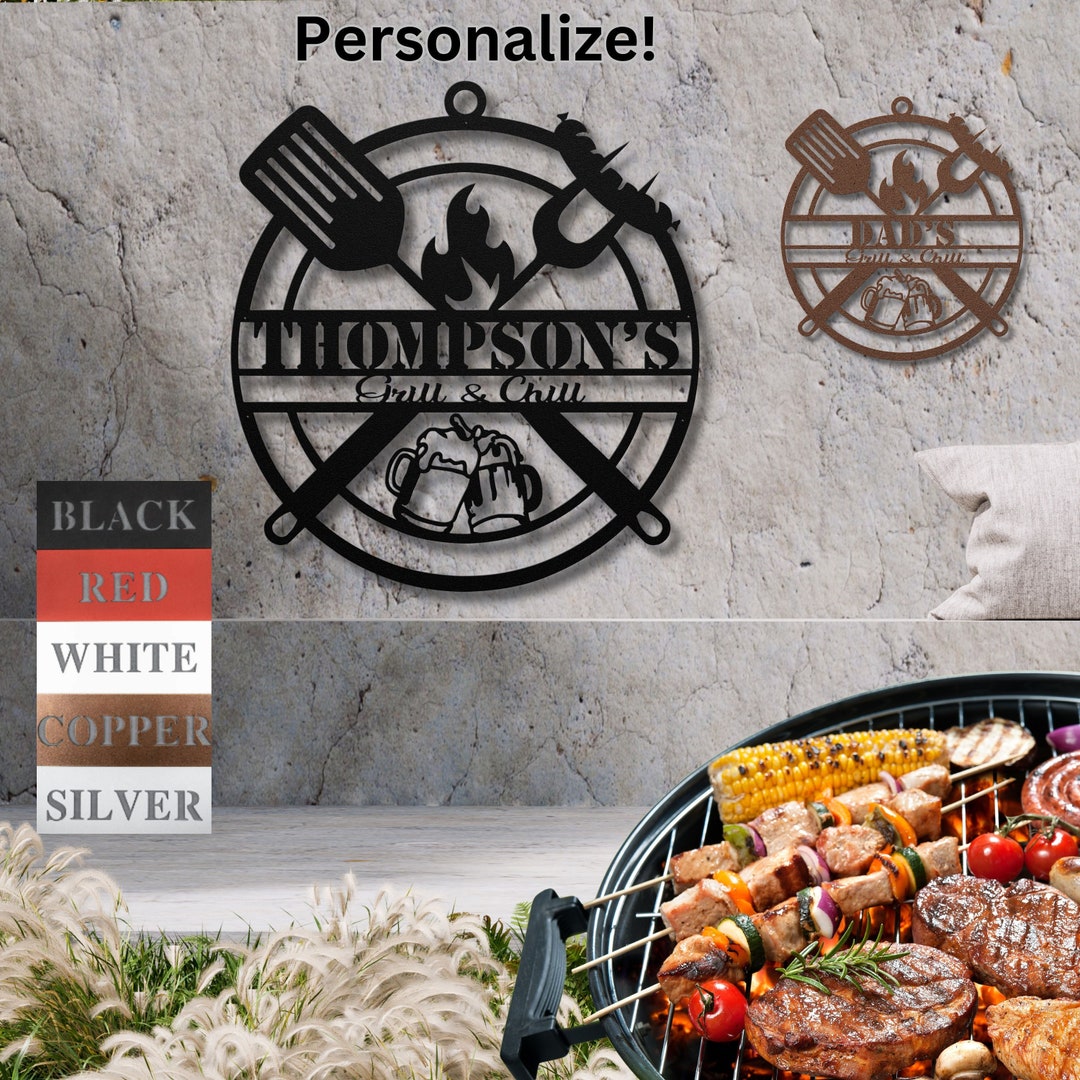 Personalized Metal Grill Sign | Custom BBQ Wall Decor | Dad Grilling ...