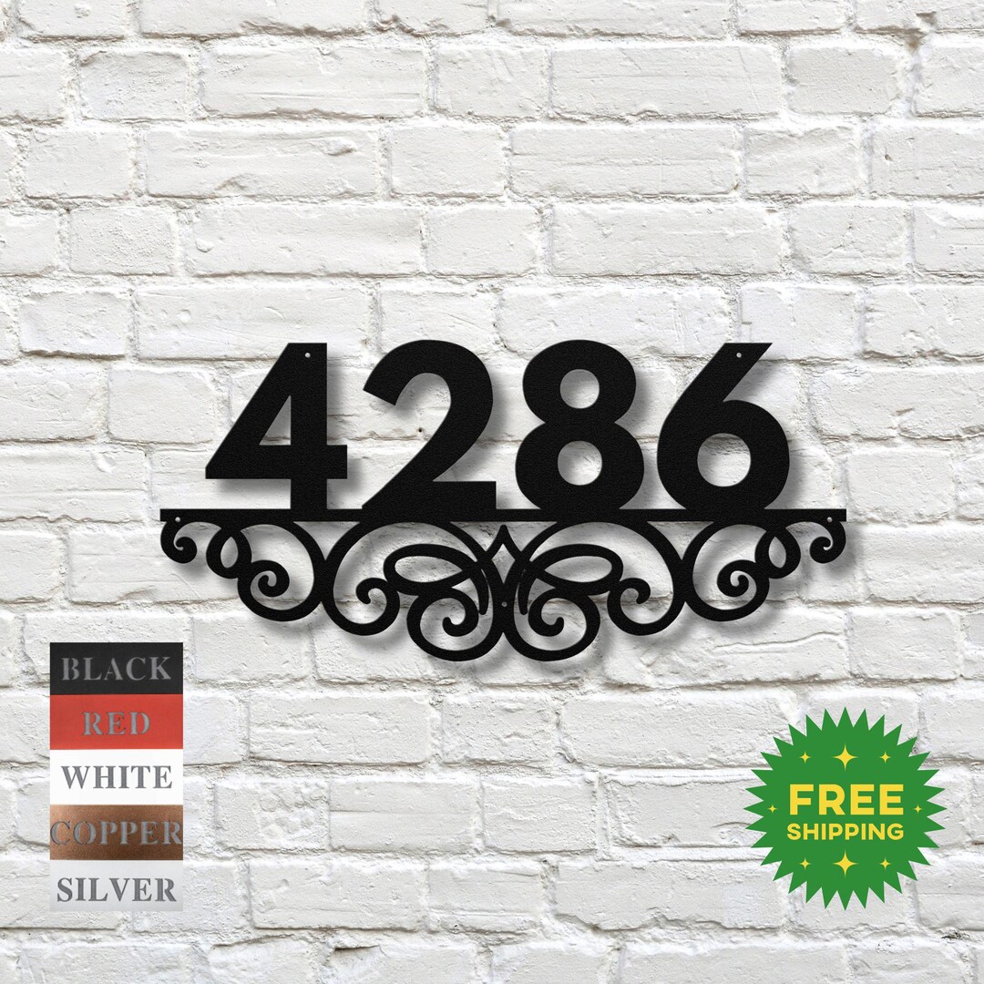 House Number Sign | Scrollwork Address Plaque | Decorative Metal Home ...