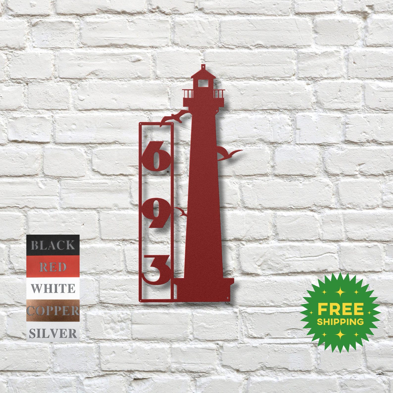 Vertical House Number Sign | Lighthouse Seagull Metal Address | Coastal ...