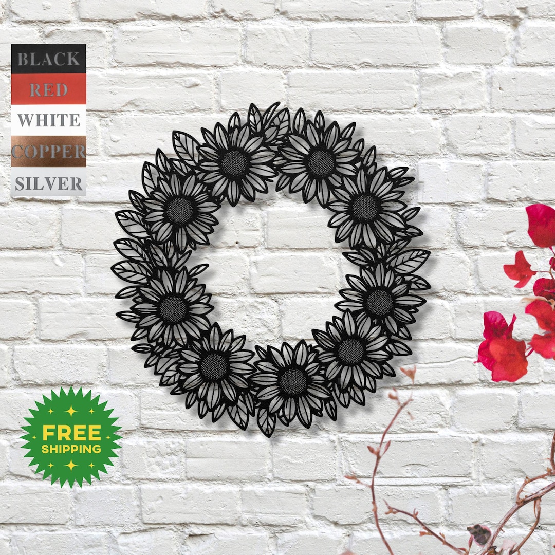 Sunflower Wreath | Metal Flower Circle | Botanical Garden Decor | Round ...