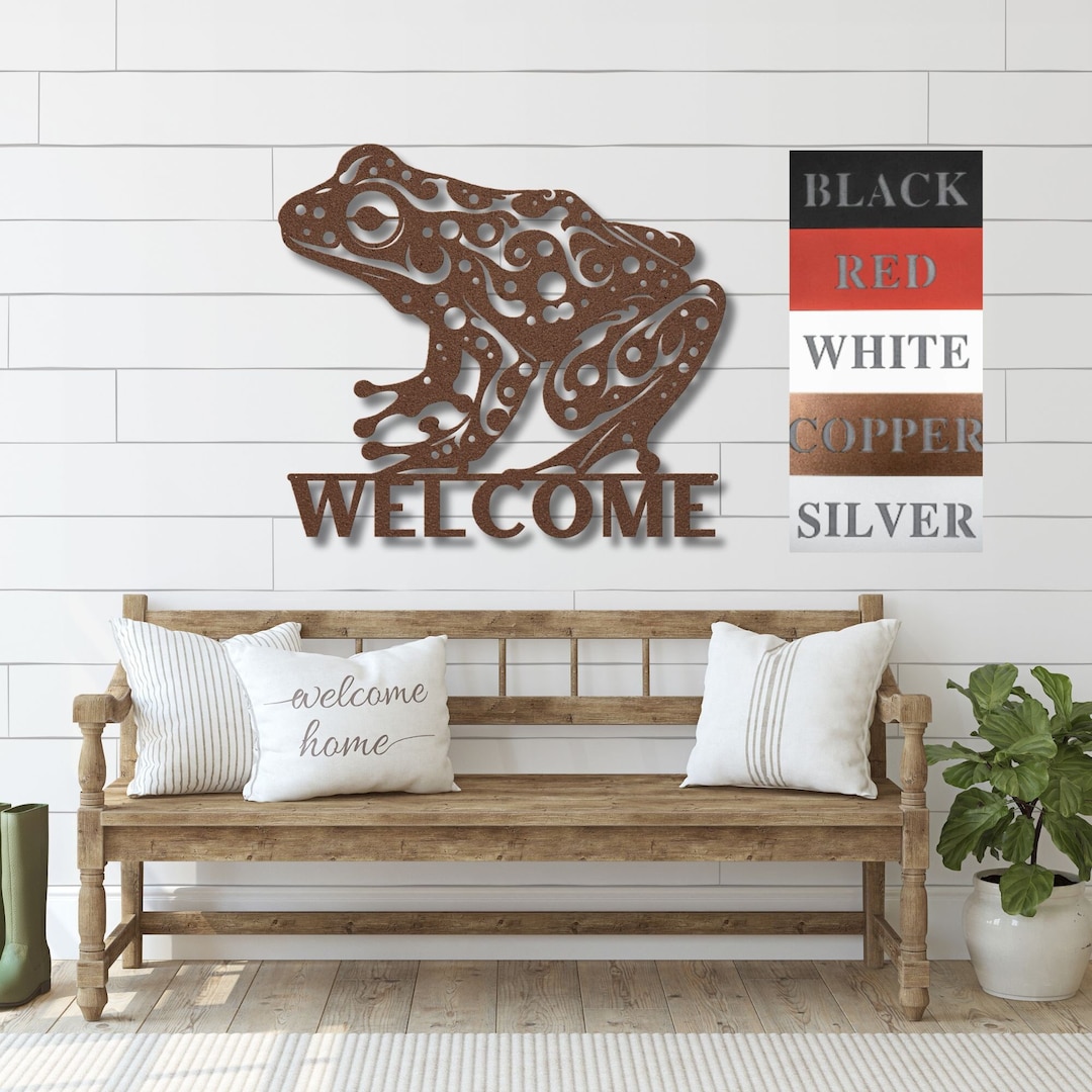 Metal Frog Welcome Sign, Outdoor Frog Wall Decor, Toad Wall Art ...
