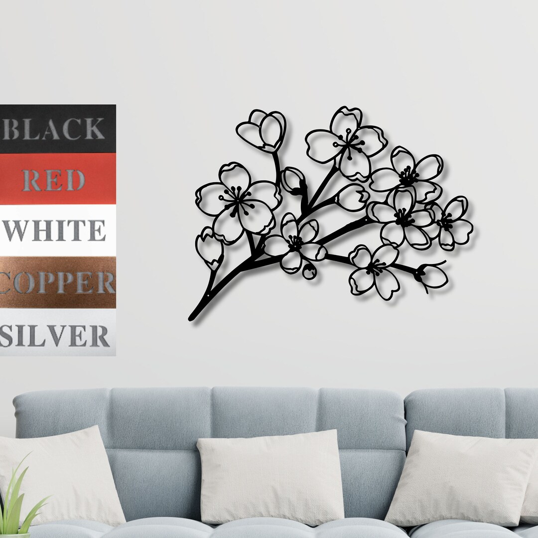 Metal Cherry Blossom Wall Art | Japanese Sakura Branch Decor | Indoor ...