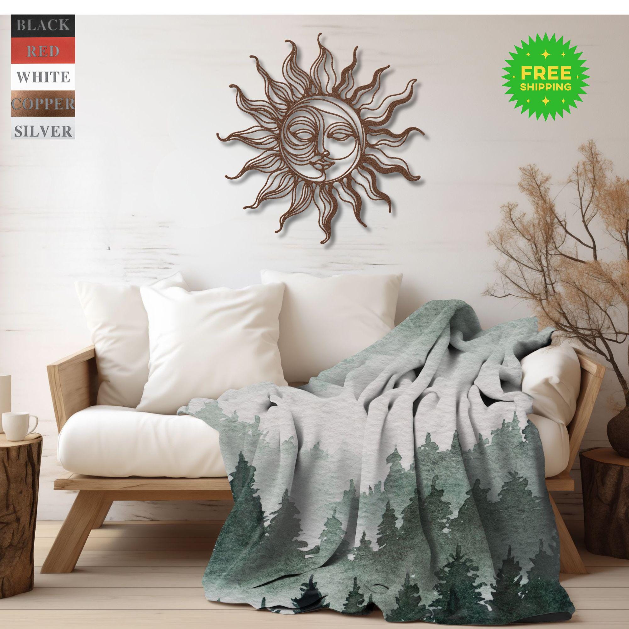 Metal Sun Face Wall Art | Outdoor Sun Moon Celestial Decor | Boho Sun ...