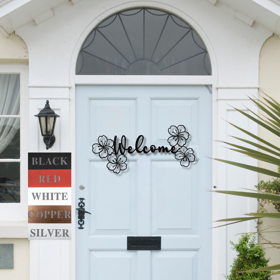 Outdoor Tropical Welcome Sign, Hibiscus Patio Decor, Floral Outdoor ...