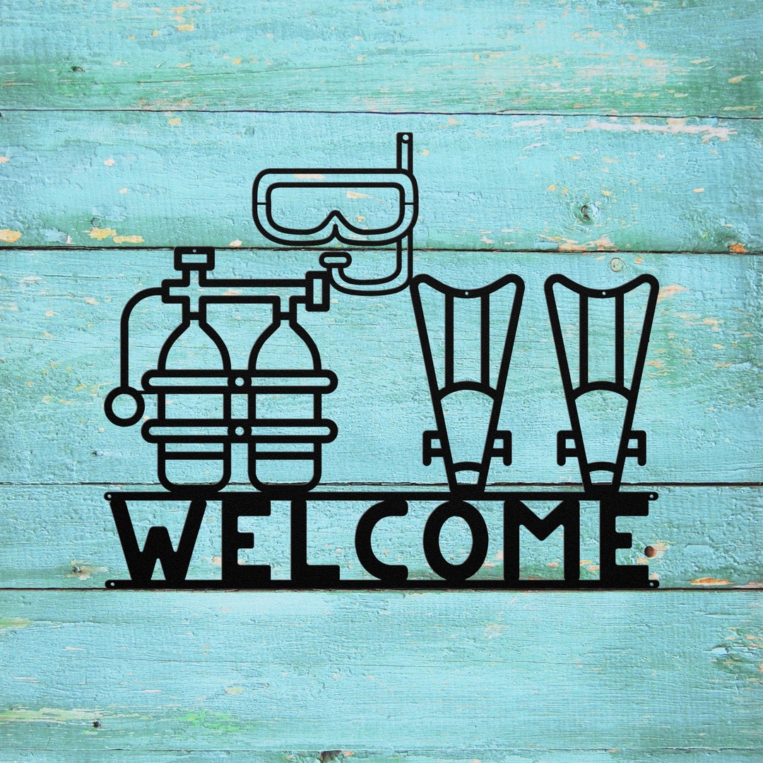 Scuba Decor, Diver Welcome Sign, SCUBA, Flippers, Goggles Nautical Home ...