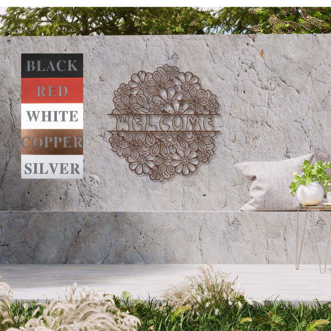 Metal Floral Welcome Sign, Retro Flowers Spring Welcome Sign, Outdoor ...