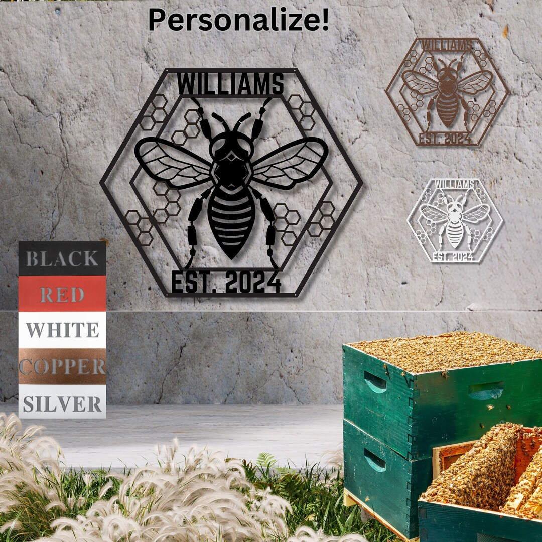 Personalized Honey Bee Sign, Beekeeper Gifts, Custom Metal Bee Decor ...