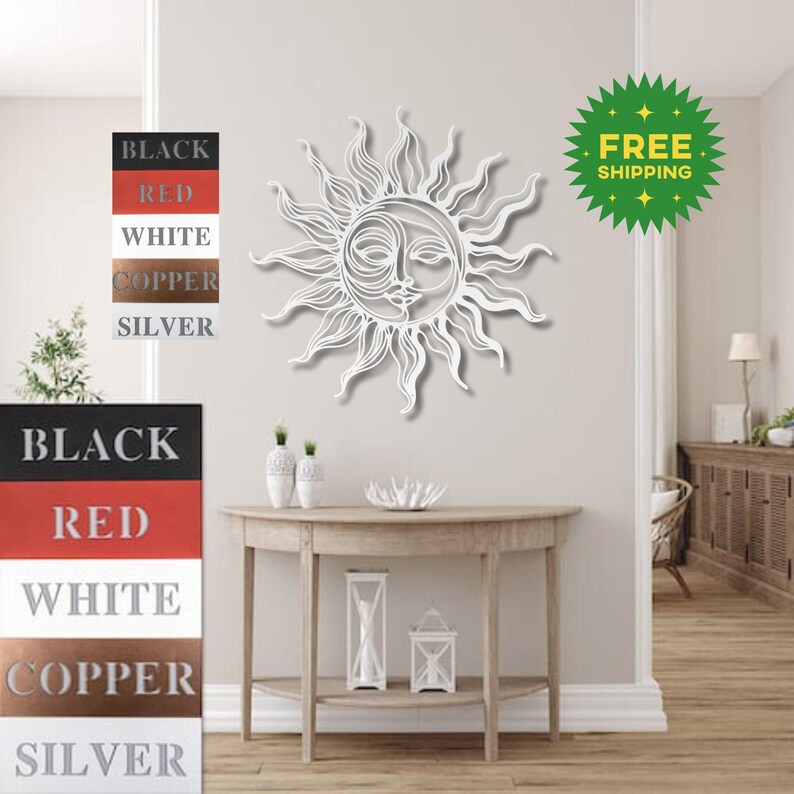 Metal Sun Face Wall Art | Outdoor Sun Moon Celestial Decor | Boho Sun ...