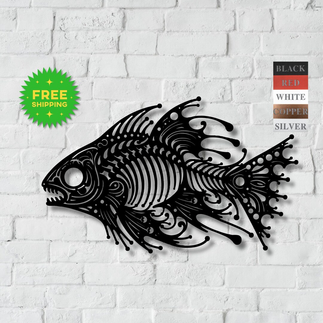 Skeleton Fish Metal Wall Art | Industrial Gothic Decor | Steampunk ...