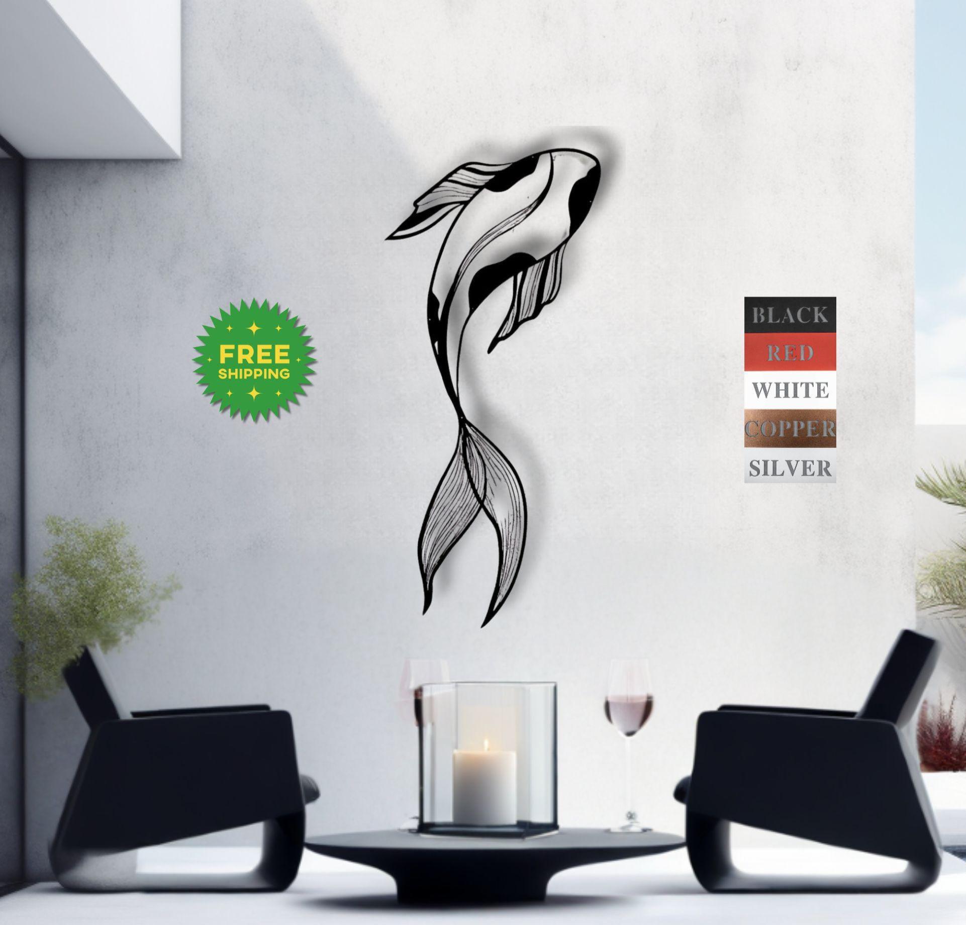 Metal Koi Fish Wall Art | Feng Shui Garden Pond Decor | Custom Outdoor ...