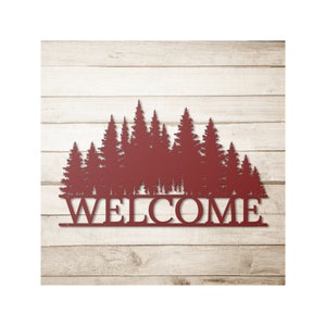 Metal Evergreen Tree Welcome Sign, Rustic Outdoor Welcome Sign, Pine ...