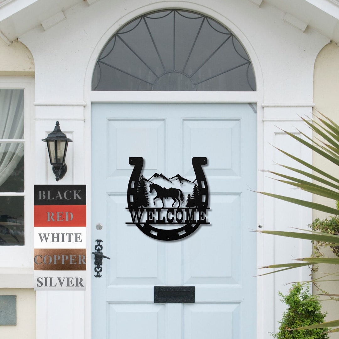 Rustic Western Welcome Sign, Country Porch Decor, Metal Horseshoe ...